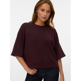 Véro Moda Strickpullover VERO MODA "VMLEFILE 3/4 O-NECK PULLOVER NOOS", Damen, Gr. L, fudge detail:melange, Strick, Obermaterial: 70% Polyacryl, 27% Nylon, 3% Elasthan, meliert, loose fit hüftlang, Rundhals, Pullover