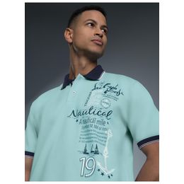 Poloshirt TRIGEMA "TRIGEMA Poloshirt mit maritimem Printmotiv", Herren, Gr. M, blau (gletscher), 100% Baumwolle, Basic, Shirts