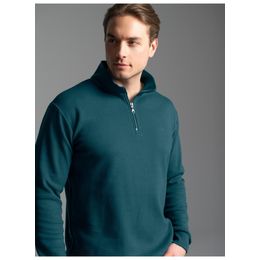 Sweatshirt TRIGEMA "TRIGEMA Troyer in Waffeloptik", Herren, Gr. L, saphir, 100% Baumwolle, Basic, Sweatshirts