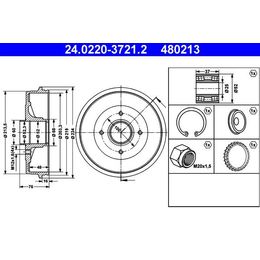 ATE Bremstrommel hinten rechts links f&uuml;r RENAULT DACIA 6001547703 7700428821 7700827866 24.0220-3721.2