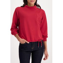Sweatshirt monari "Sweatshirt Basic Schmuckdetail", Damen, Gr. 38, chimney rot, Sweatware, Obermaterial: 52% Modal, 42% Polyester, 4% Elasthan, 2% sonstige Fasern, unifarben, regular fit taillenbedeckt, Rundhals, eingesetzt angesetztes Bündchen, Sweatshirts, Regular fit mit Stehkragen