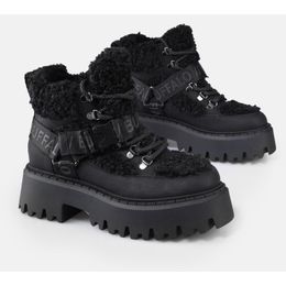 Plateaustiefelette Buffalo "Aspen Com Mid Warm", Damen, Gr. 36, schwarz, Nubuklederimitat, Textil, Schuhe, Winterboots, Schnürboots, Stiefelette mit kuscheligem Warmfutter