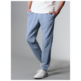 Jerseyhose TRIGEMA "TRIGEMA Jogginghose mit praktischem Kordelzug", Herren, Gr. S, US-Größen, blau (pearl, blau), 70% Baumwolle, 30% Polyester, Hosen