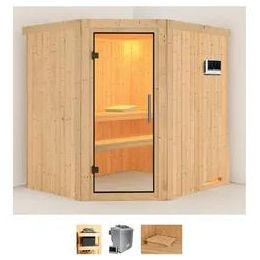 Sauna Karibu "Siirin", beige (naturbelassen), Bio-Kombiofen, externe Steuerung, 9 kW, Saunen, 9 KW-Bio-Ofen mit externer Steuerung