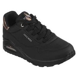 Sneaker Skechers "UNO GOLDEN AIR", Damen, Gr. 36, schwarz (schwarz, schwarz), Lederimitat, kontrastfarbene Details, unifarben, Schuhe, Freizeitschuh, Halbschuh, Schnürschuh mit Metallic-Einsatz, Topseller