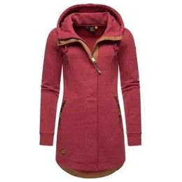 Langjacke Ragwear "Letty Intl.", Damen, Gr. S (36), lila (himbeere), Sweatware, 54% Polyester, 41% Baumwolle, 5% Viskose, tailliert ca. Mitte Oberschenkel, hoch geschlossener Ausschnitt, &Auml;rmel ohne &Auml;rmelschlitz normaler Saum, Jacken Langjacke, Sportliche Kapuzenjacke mit Kunstleder-Elementen