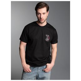 T-Shirt TRIGEMA "TRIGEMA T-Shirt mit modischem Printmotiv", Herren, Gr. L, schwarz, 100% Baumwolle, Basic, Shirts