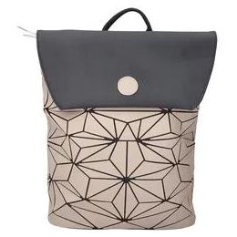 Cityrucksack Rieker "Foil/Foil", Gr. B/H/T: 29,5cm x 39cm x 11cm, beige (beige, schwarz), Lederimitat, gemustert, Rucksäcke, mit geometrischem Muster