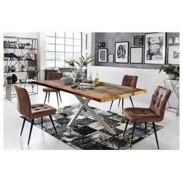 SIT-MÖBEL Esstisch SIT "Tops&Tables", silber (silber, silber, bunt), B:220cm H:76cm T:100cm, Tische, mit Tischplatte aus Altholz mit Farbresten