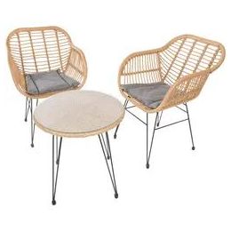 Gartenlounge-Set My Flair, beige (beige, grau, grau), Eisen, Glas, Polyrattan, Sitzmöbel-Sets, 2 Stühle, 1 Tisch