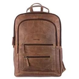 Cityrucksack Greenland NATURE "Montenegro", Gr. B/H/T: 30cm x 42cm x 18cm, braun, Rindsleder, Rucksäcke, mit Kartensteckfächer mit RFID-Schutz