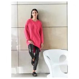 Longshirt Heine "Longshirt", Damen, Gr. 44, pink (fuchsia), 100% Baumwolle, unifarben, Rundhals, Shirts Longshirt