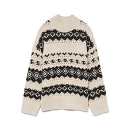 V&eacute;ro Moda Vero Moda Pullover 'AMPLE' Damen Gr&ouml;&szlig;e L beige / schwarz