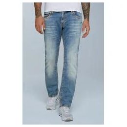 Comfort-fit-Jeans CAMP DAVID, Herren, Gr. 32, L&auml;nge 36, blau, Denim/Jeans, Material: 98% Baumwolle, 2% Elasthan, Zusatz: Enth&auml;lt nichttextile Teile tierischen Ursprungs (Badge), Abriebeffekte, comfort fit, Jeans, mit breiten N&auml;hten
