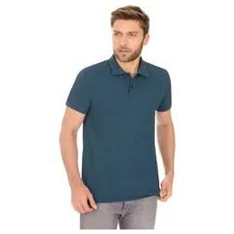 Poloshirt TRIGEMA "TRIGEMA Slim Fit Poloshirt aus DELUXE-Piqué", Herren, Gr. L, blau (jeans, melange), 100% Baumwolle, Basic, Shirts