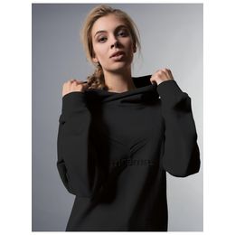 Kapuzensweatshirt TRIGEMA "TRIGEMA Kapuzenpullover mit großem 3D-Motiv", Damen, Gr. M, schwarz, 70% Baumwolle, 30% Polyester, Sweatshirts