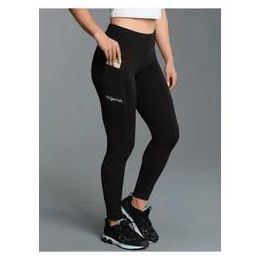 Jerseyhose TRIGEMA "TRIGEMA Sportleggings mit praktischer Tasche", Damen, Gr. XL, Normalgr&ouml;&szlig;en, schwarz, Mikrofaser, 85% Polyester (Bioactive), 15% Elastan, Hosen Jerseyhose