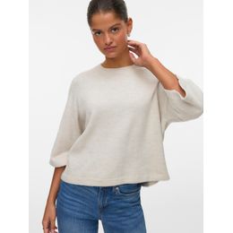 Véro Moda Strickpullover VERO MODA "VMLEFILE 3/4 O-NECK PULLOVER NOOS", Damen, Gr. M, pumice stone detail:melange, Strick, Obermaterial: 70% Polyacryl, 27% Nylon, 3% Elasthan, meliert, loose fit hüftlang, Rundhals, Pullover Strickpullover