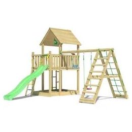 Spielturm Jungle Gym "Majesty", grün (hellgrün), Spieltürme, KinderB:435cm H:349cm T:452cm, Holzwerkstoff, Spielanlage mit Schaukel, Kletterbock und Rutsche mit Wasseranschluss, B:435cm H:349cm T:452cm