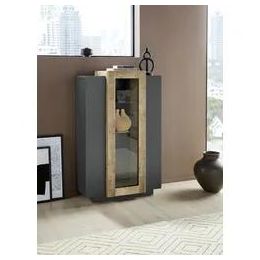 Vitrine Inosign "Coro, Vitrine, Glasvitrine, Vitrinenschrank, Stauraumvitrine", grau (anthrazit matt, oak), B:80cm H:120,5cm T:38cm, FSC-zertifizierter Holzwerkstoff, Glas, Schränke, 3 Türen davon 1 Glastür, 9 Fächer, Doppeltiefe, Höhe 120,5cm