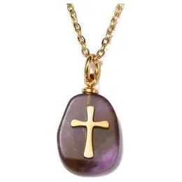 Kette mit Anh&auml;nger Firetti "Schmuck Geschenk Kreuz", bunt (gelbgoldfarben, lila), Halsketten, Damen, Edelstahl, L: 45 B: 2mm, Made in Germany - mit Rosenquarz, Quarz oder Amethyst, B:2mm