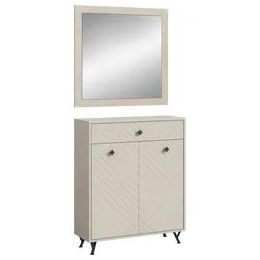 Garderoben-Set Inosign "Mento, 2-teilig, Ornamentfräsung in der Front, bestehend aus:", beige (sandbeige), B:80cm H:190cm T:35cm, Glas, Holzwerkstoff, MDF, Kastenmöbel-Sets, Schuhkommode & Spiegel, Metall Knopfgriffe & Y-Füße