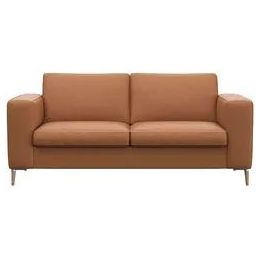 2-Sitzer FLEXLUX "Fiore Designsofa, bequem und komfortabel durch hochwertigen Sitzaufbau", braun (modern cogna), B:164cm H:85cm T:92cm, 100% Echteder, Sofas, breite Armlehnen, Kaltschaum, F&uuml;&szlig;e Alu+ Eiche