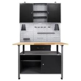 Werkstatt-Set ONDIS24, schwarz (anthrazit, schwarz, grau), B:120cm H:205cm T:60cm, Metall, Werkbänke, 120 cm, mit LED
