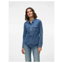V&eacute;ro Moda Jeansbluse VERO MODA "VMJENNIE LS DENIM SHIRT MIX NOOS", Damen, Gr. XL, blau (medium blau denim), Denim/Jeans, Obermaterial: 90% Baumwolle, 10% Viskose, unifarben, regular fit h&uuml;ftbedeckend, Blusen Jeansbluse