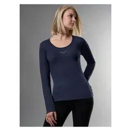 Longsleeve TRIGEMA "TRIGEMA Langarmshirt mit Kristallsteinen", Damen, Gr. S, blau (navy), 95% Baumwolle, 5% Elasthan, Basic, Shirts