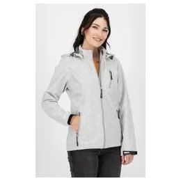 Softshelljacke DEPROC ACTIVE "SHELBY PEAK DC", Damen, Gr. 40/42 (M), weiß (sanftes weiß), 100% Polyester, tailliert, gerader Abschluss mit Klettverschlüssen, Jacken, leichte Softshelljacke mit All-Over-Print und abnehmbarer Kapuze