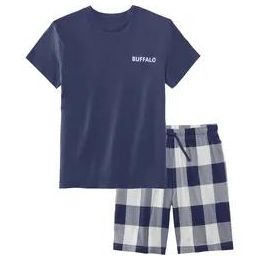 Pyjama Buffalo, Jungen, Gr. 158/164, blau, Jersey, Obermaterial: 100% Baumwolle, kariert, Basic, bequem kurz, Rundhals, abgesteppte Kante, Homewear-Sets Pyjama, kurzer Schlafanzug im coolen Karolook