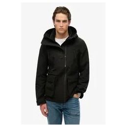Outdoorjacke Superdry "HOOD ULTIMATE EMB WINDBREAKER", Herren, Gr. L, schwarz, Web, Obermaterial: 100% Polyester, unifarben mit Farbeinsatz, loose fit normal, mit verstellbarem Klettverschluss, Jacken