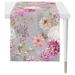 Tischläufer Apelt "6748", grau (grau, rosé), B:140cm L:48cm, Baumwolle, Polyester, Tischdecken