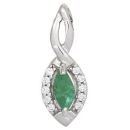 Kettenanh&auml;nger Jobo, wei&szlig; (wei&szlig;gold 375, gr&uuml;n), Schmuckanh&auml;nger, Damen, P1 = bei 10-facher Vergr&ouml;&szlig;erung erkennbare Einschl&uuml;sse, Diamanten Wei&szlig;gold 375, Diamanten, Wei&szlig;gold 375, Kettenanh&auml;nger, 375 Wei&szlig;gold mit Smaragd und 10 Diamanten