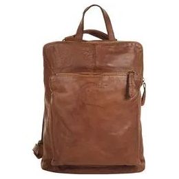 Cityrucksack Samantha Look, Damen, Gr. B/H/T: 35cm x 29cm x 14cm, onesize, braun (cognac), Leder, Rindsleder, Retro, Rucks&auml;cke Cityrucksack, echt Leder, Made in Italy