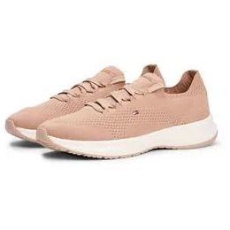 Slip-On Sneaker Tommy Hilfiger "TH KNIT RUNNER", Damen, Gr. 42, beige, Textil, unifarben, Schuhe, Freizeitschuh, Halbschuh, Schnürschuh mit gestickter Logoflag