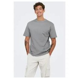 Only & Sons Rundhalsshirt ONLY & SONS "ONSFRED RLX SS TEE", Herren, Gr. XL, grau (ultimate grau), Single Jersey, Obermaterial: 100% Baumwolle, unifarben, loose fit normal, Rundhals, Shirts