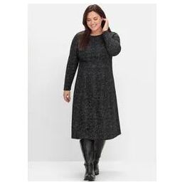 Shirtkleid sheego "Shirtkleid", Damen, Gr. 58, Normalgrößen, schwarz (schwarz, gemustert), Strick, 81% Polyester, 17% Viskose, 2% Elasthan, gemustert, wadenlang, Rundhals, Kleider