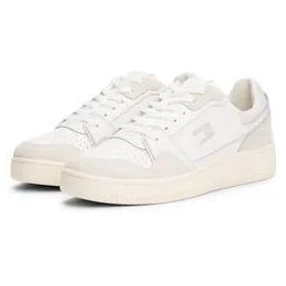 Tommy Hilfiger Keilsneaker TOMMY JEANS "TJW RETRO BASKET SNEAKER", Damen, Gr. 40, beige (ecru, hellgrau), Leder, Lederimitat, Schuhe, Schnürschuh, Halbschuh, Freizeitschuh mit seitlicher Logoflagge
