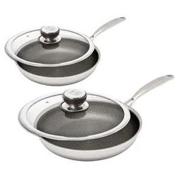 Pfannen-Set HENSSLERS "HENSSLERS Bratpfannen-Set, Ø 24 und 28 cm, inkl. Deckel", silber (silberfarben), B:29cm H:9cm L:50cm Ø:28cm, Pfannen, mit Wabenstruktur
