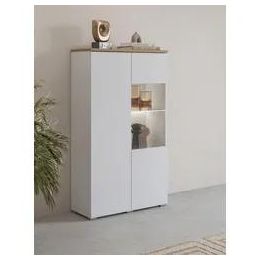Vitrine Inosign "Modo, Breite 80 cm, moderner griffloser Vitrineschrank", weiß (weiß, eiche mauvella, weiß), B:80cm H:140cm T:34,5cm, FSC-zertifizierter Holzwerkstoff, Glas, Melamin, Metall, Schränke, Vitrine mit viel Stauraum, Einlegeböden verstellbar, Glastür