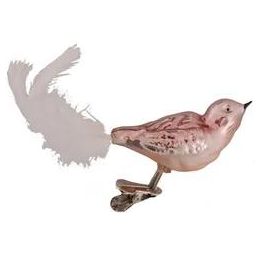 Weihnachtsbaumklammer KREBS GLAS LAUSCHA "CBK70442, Weihnachtsdeko, Christbaumschmuck", rosa (koralle, weiß), B:4cm H:8cm T:7cm, Glas, Weihnachtsbaumschmuck, Glasvogel