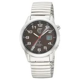 Funkuhr ETT "Gobi", silberfarben, schwarz, Armbanduhren, Herren, Funkuhr, Armbanduhr, Solar, Herrenuhr, Edelstahlarmband, analog, digital