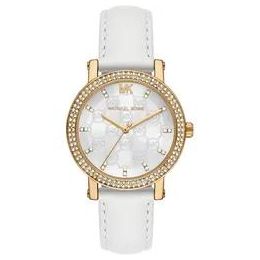 Quarzuhr Michael Kors "COREY", weiß, Armbanduhren, Damen, Armbanduhr, Damenuhr, Lederarmband, analog, Glassteine