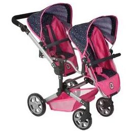 Bayer Chic 2000 Puppen-Zwillingsbuggy CHIC2000 "Linus Duo", blau (konfetti pink), Puppenwagen, KinderB:80cm H:79cm T:80cm, Kunststoff, Polyester, Stahl, mit zwei abnehmbaren, bis in Liegeposition verstellbaren Sportsitzen, B:80cm H:79cm T:80cm