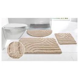 Badematte my home "Sanremo Scandi, Badvorleger, Badezimmer Teppich, Duschvorleger" Gr. 3, beige (sand), H:20mm, Polyester, Badematten, Badematte, Badteppich, Uni Farben, Hoch-Tief-Effekt, modernes Muster, Boho
