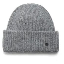 Strickmütze Pearlwood "ZOE", Damen, grau (graphite), Feinripp, Materialmix, unifarben, Mützen, Feinripp, wärmend, breiter Umschlag