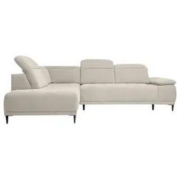 Ecksofa WERK2 "Memo Focus-L, elektrisch erweiterbare Sitztiefe um ca. 30 cm, L-Form", natur, B:204cm H:82cm T:278cm, 100% Polyester, Sofas, Komfort nach Maß: Ausziehbare Sitztiefe, verstellbare Kopfteile & Füße