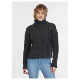 Rollkragenpullover Ragwear "JANNA SHORT", Damen, Gr. L (40), grau (dunkelgrau), Strick, Obermaterial: 64% Polyester, 36% Polyacryl, meliert, unifarben, Pullover